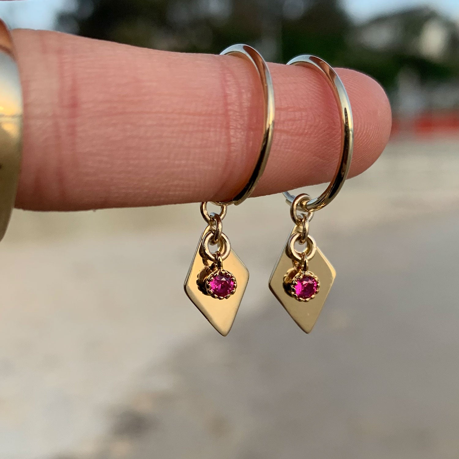 Ruby Gold Hoop Drop Earrings